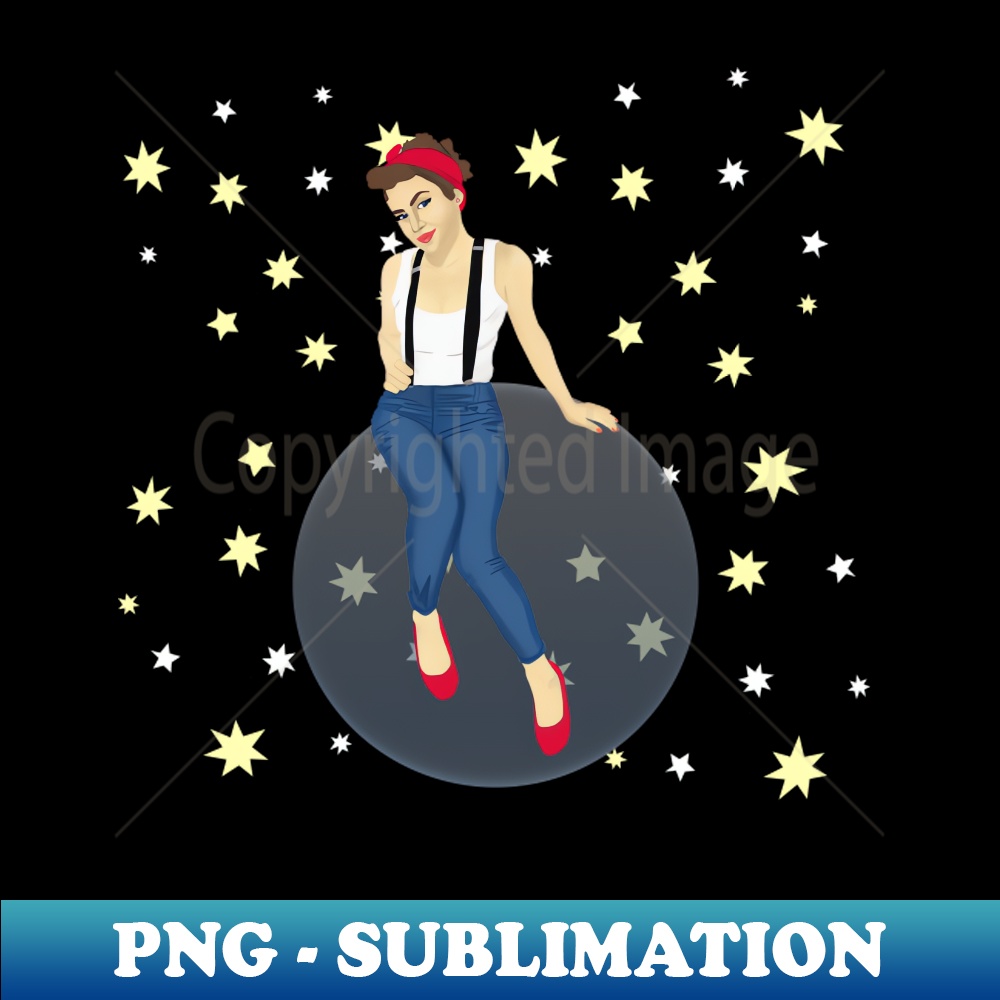 Sexy girl on a ball among stars Pin-up Pop art Retro - PNG T | Inspire ...