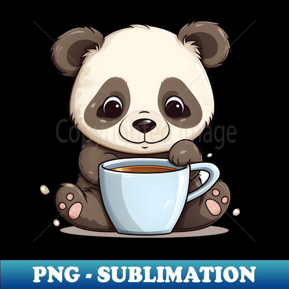 Kawaii panda sitting drinking coffee - PNG Transparent Subli | Inspire ...