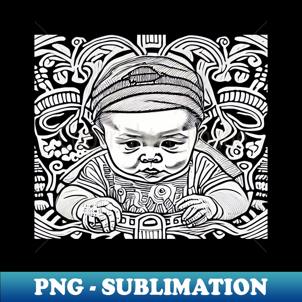 line art drawing of a beautiful Japanese baby boy - Sublimat - Inspire ...