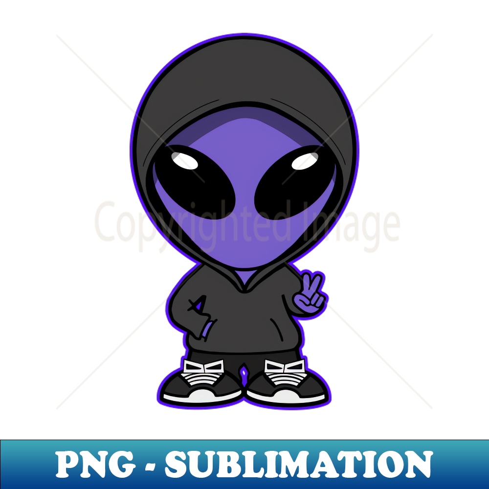 Hooded Space Alien Peace Hand Sign Purple - Premium PNG Subl | Inspire ...