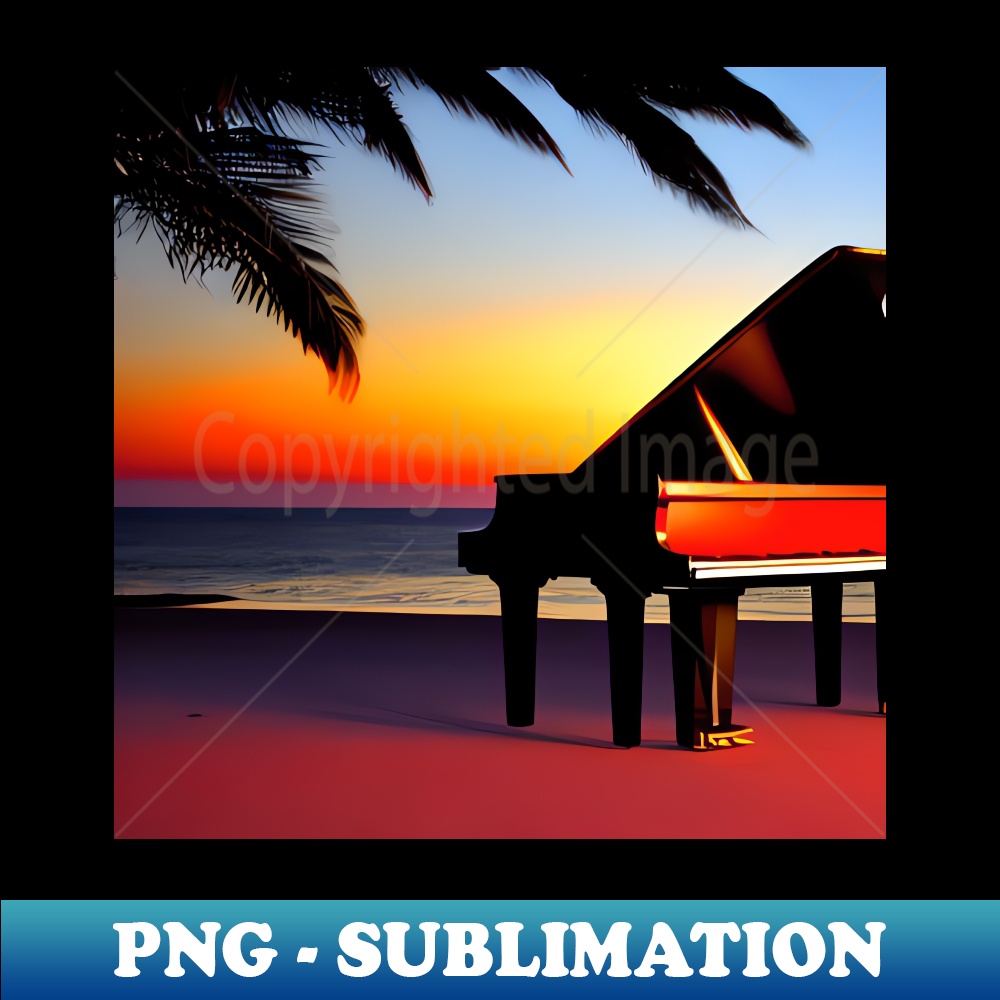 A Piano Sitting On The Beach At Sunset With A Palm Tree Near | Inspire ...