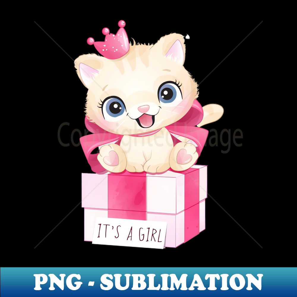 Cute little kitty girl sitting in the gift box illustration | Inspire ...