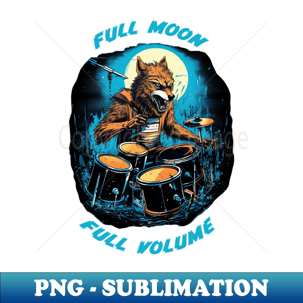 Full Moon Full Volume Wolf Drummer - Exclusive PNG Sublimati | Inspire ...
