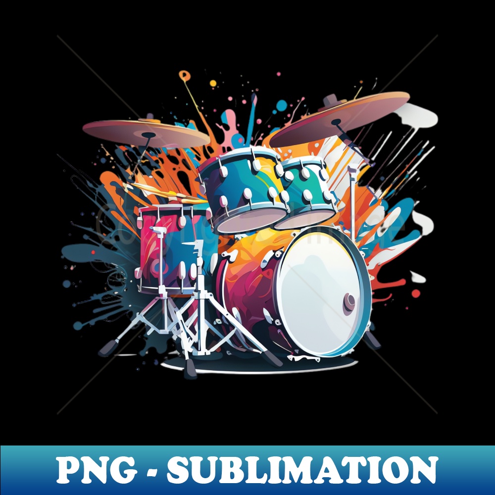 Drum set splattered in vibrant paint - Sublimation-Ready PNG | Inspire Uplift