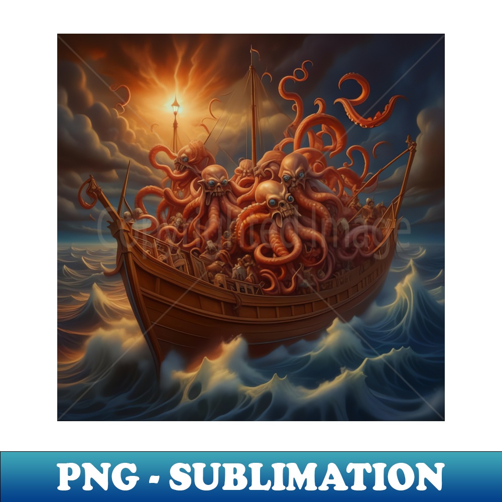 Octopus on a boat on a scary night - Artistic Sublimation Di | Inspire ...