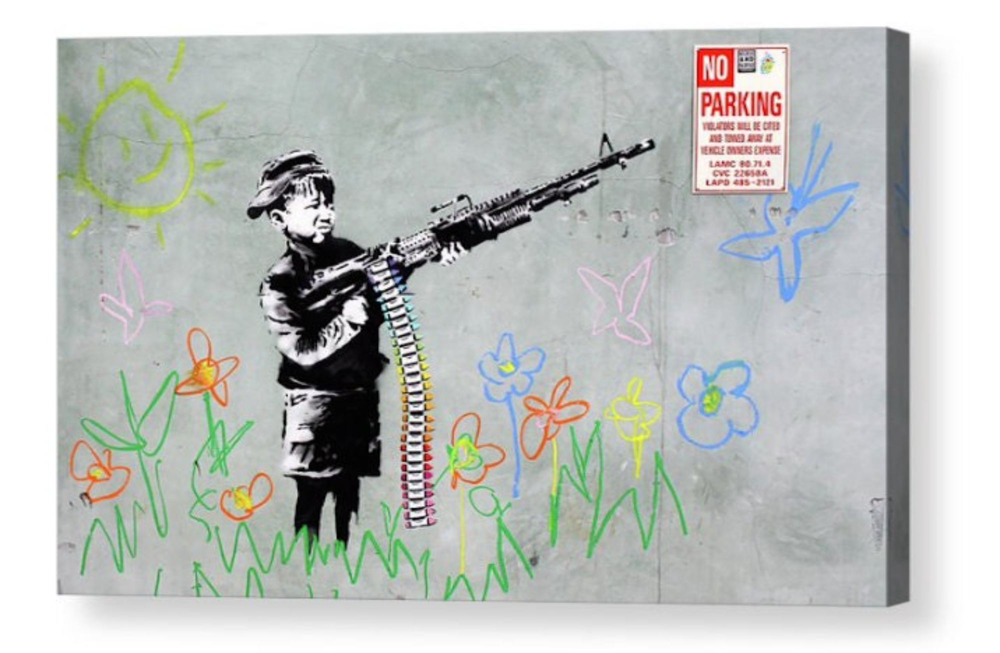 Banksy Boy with Machine Gun, No Parking Canvas Box Art A4, A | Inspire ...