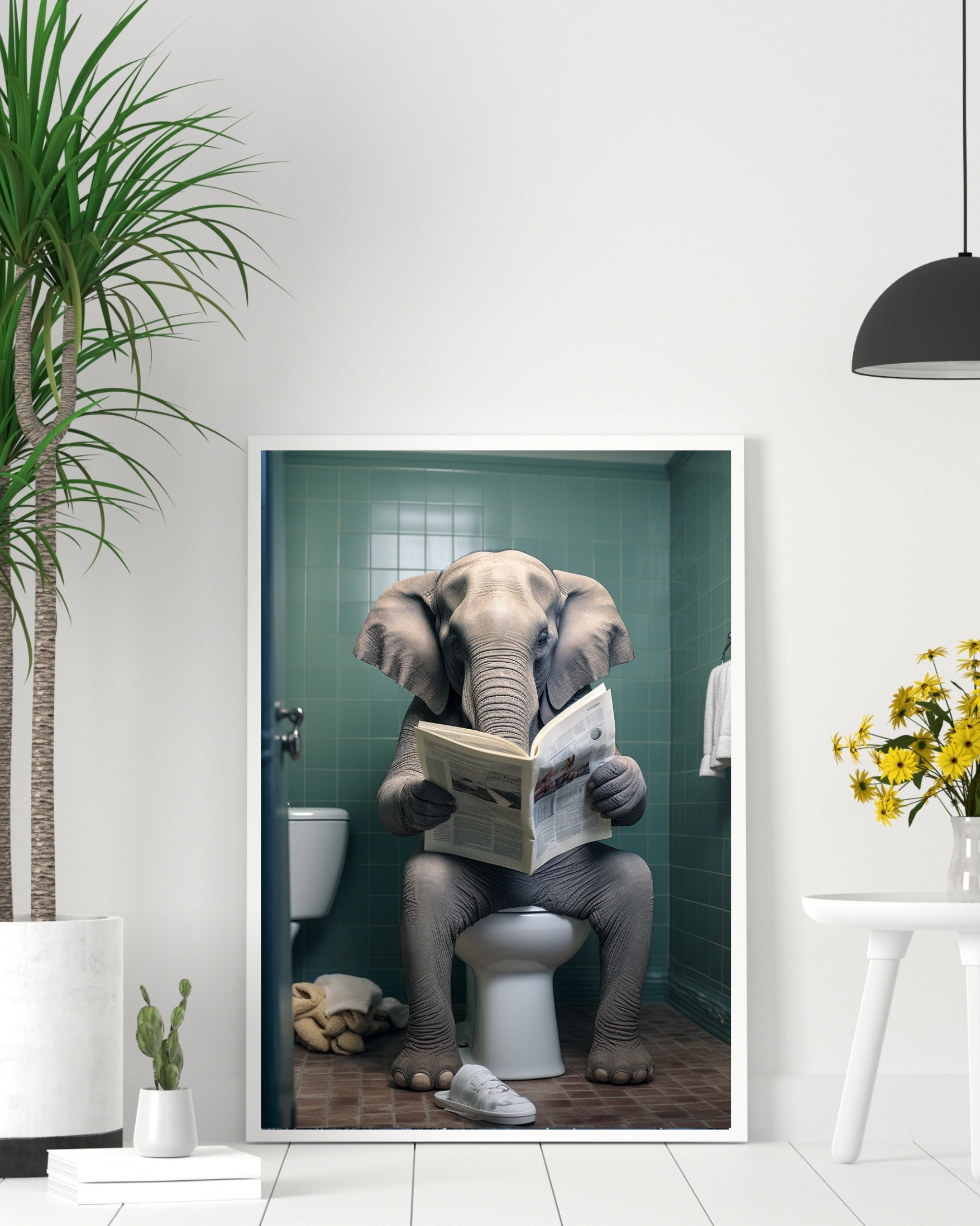 Elephant Sitting on the Toilet Reading Newspaper, Funny Bath - Inspire ...