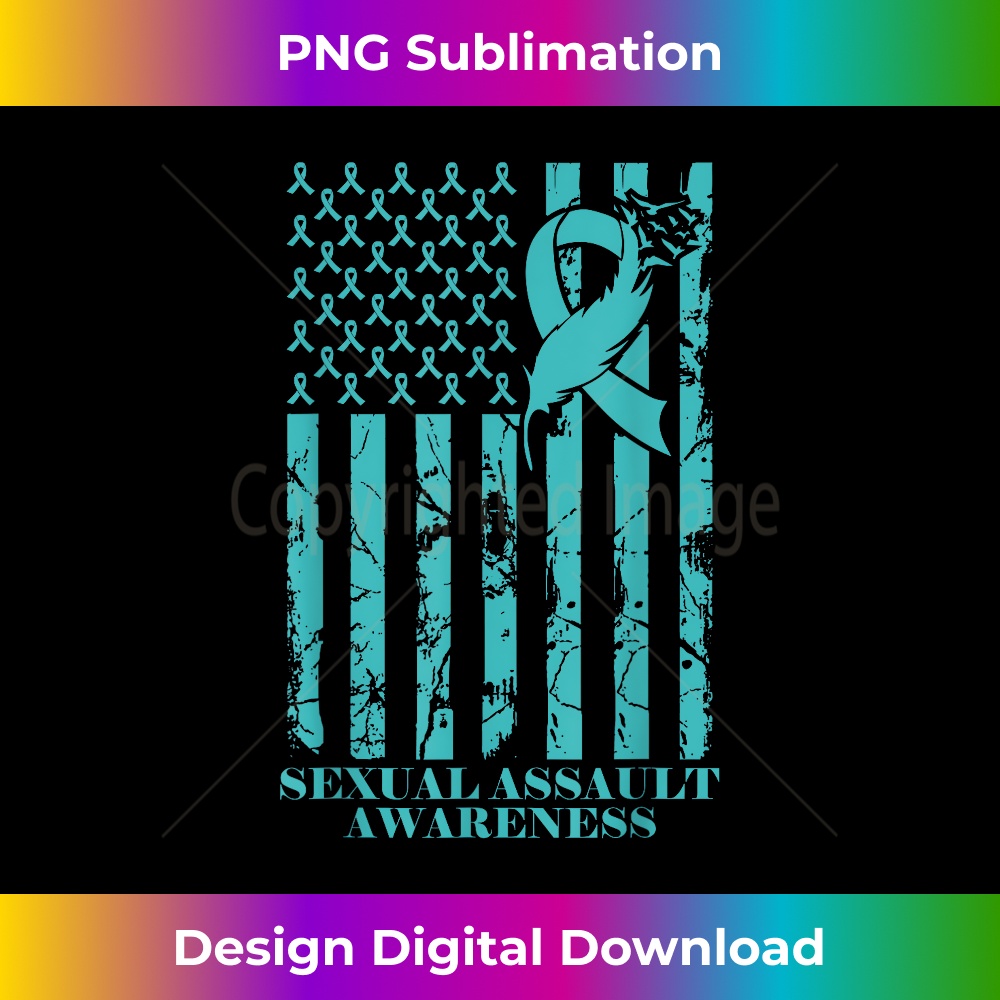 Teal Sexual Assault Awareness Green Feather Ribbon USA Flag | Inspire ...