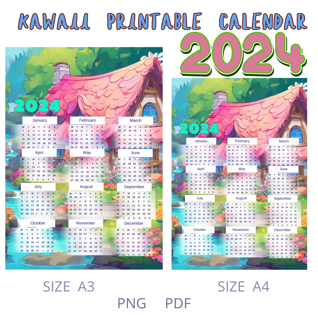 Kawaii Illustration 2024. Two Calendars for 2024. Cute Calen | Inspire ...