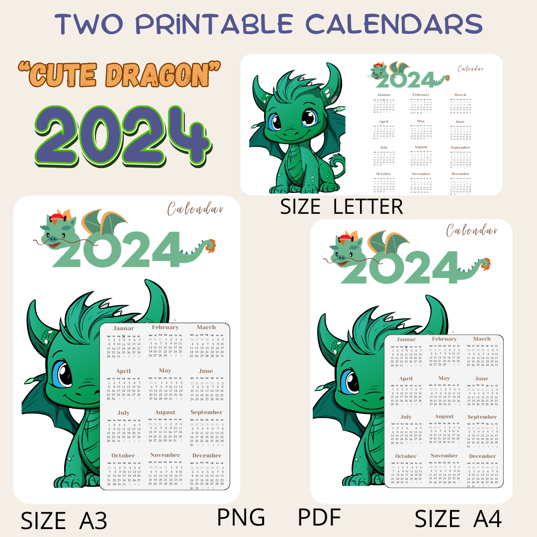 Three Calendars "Cute Dragon" 2024. Symbol of the Year - Dra | Inspire ...