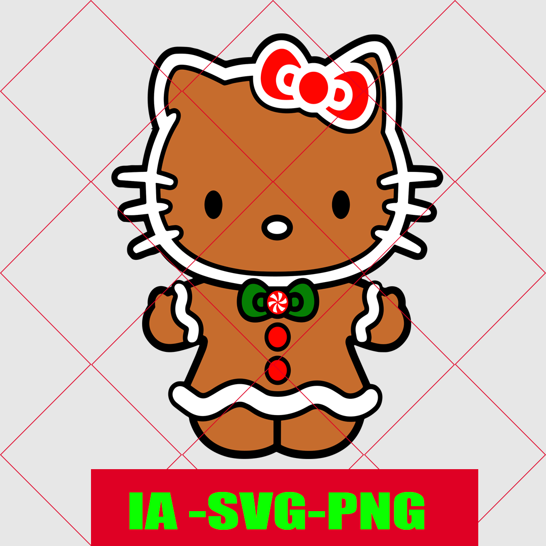 Gingerbread Cookie Christmas Hello-Kitty SVG PNG for cricut | Inspire ...