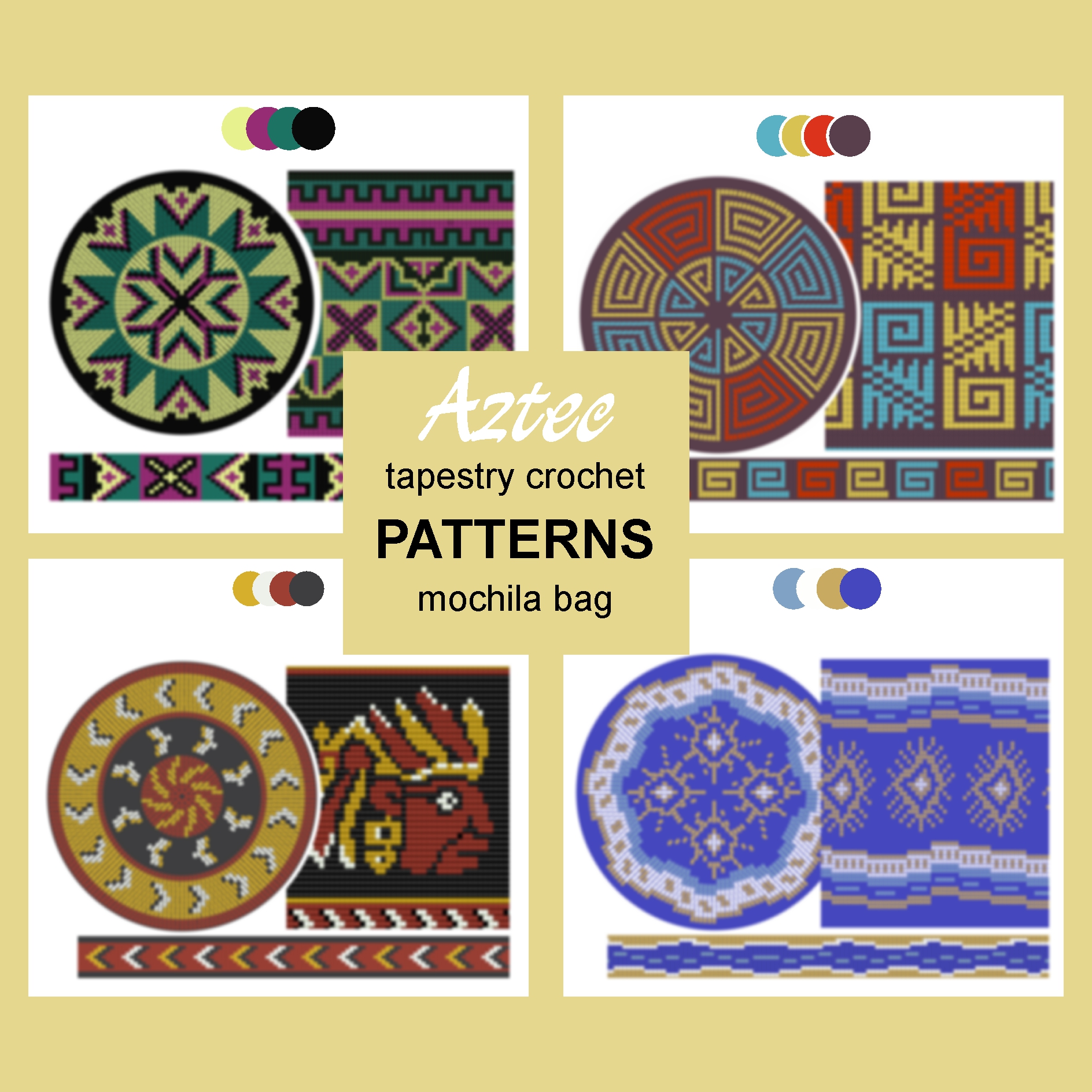 Crochet bag patterns SET, Wayuu mochila stile - Aztec desig | Inspire ...