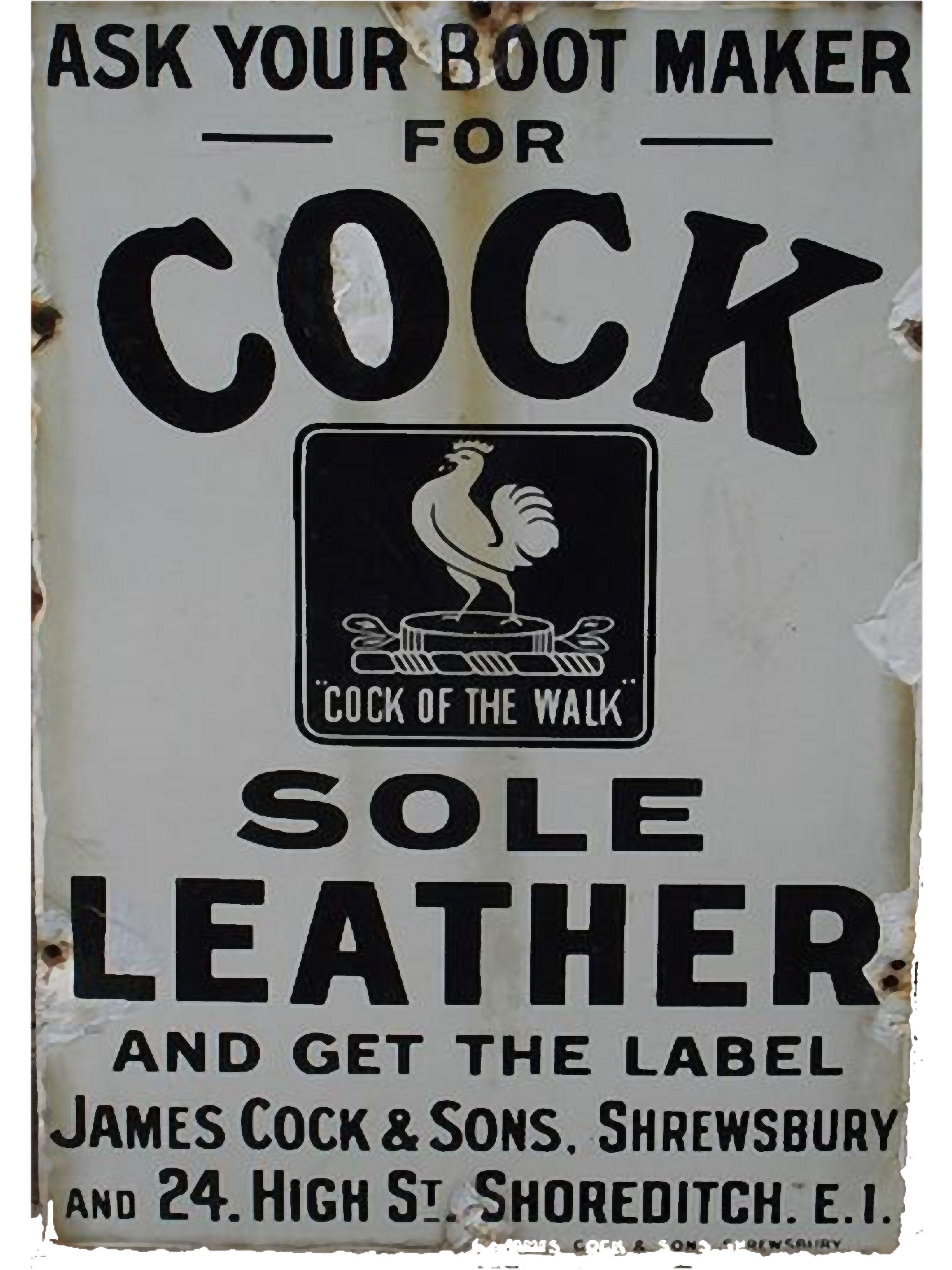 Cock Brand leather Soles Victorian Enamel Sign | Inspire Uplift