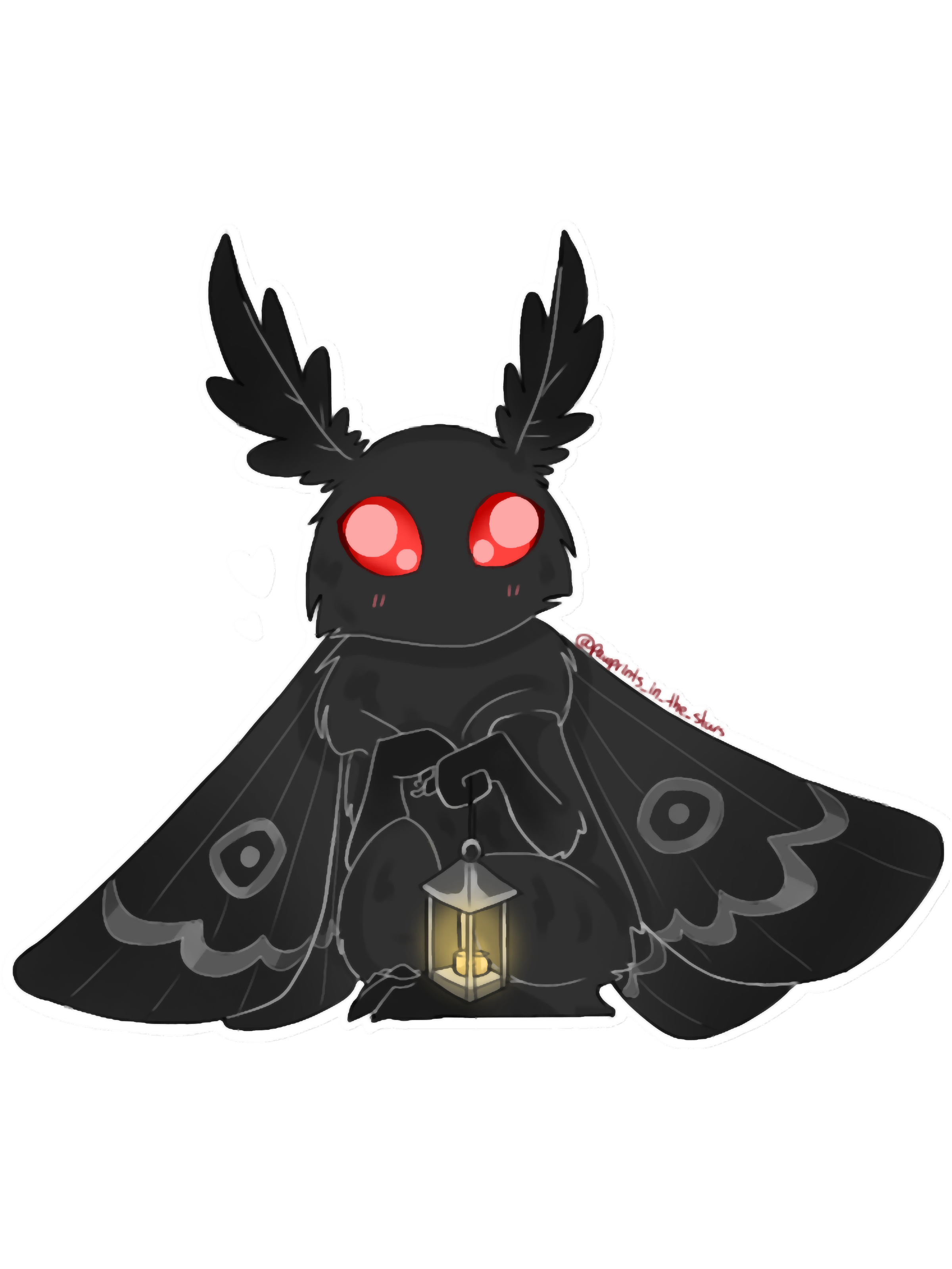 Tiny Mothman (Mothling) with lamp, kawaii cryptid | Inspire Uplift