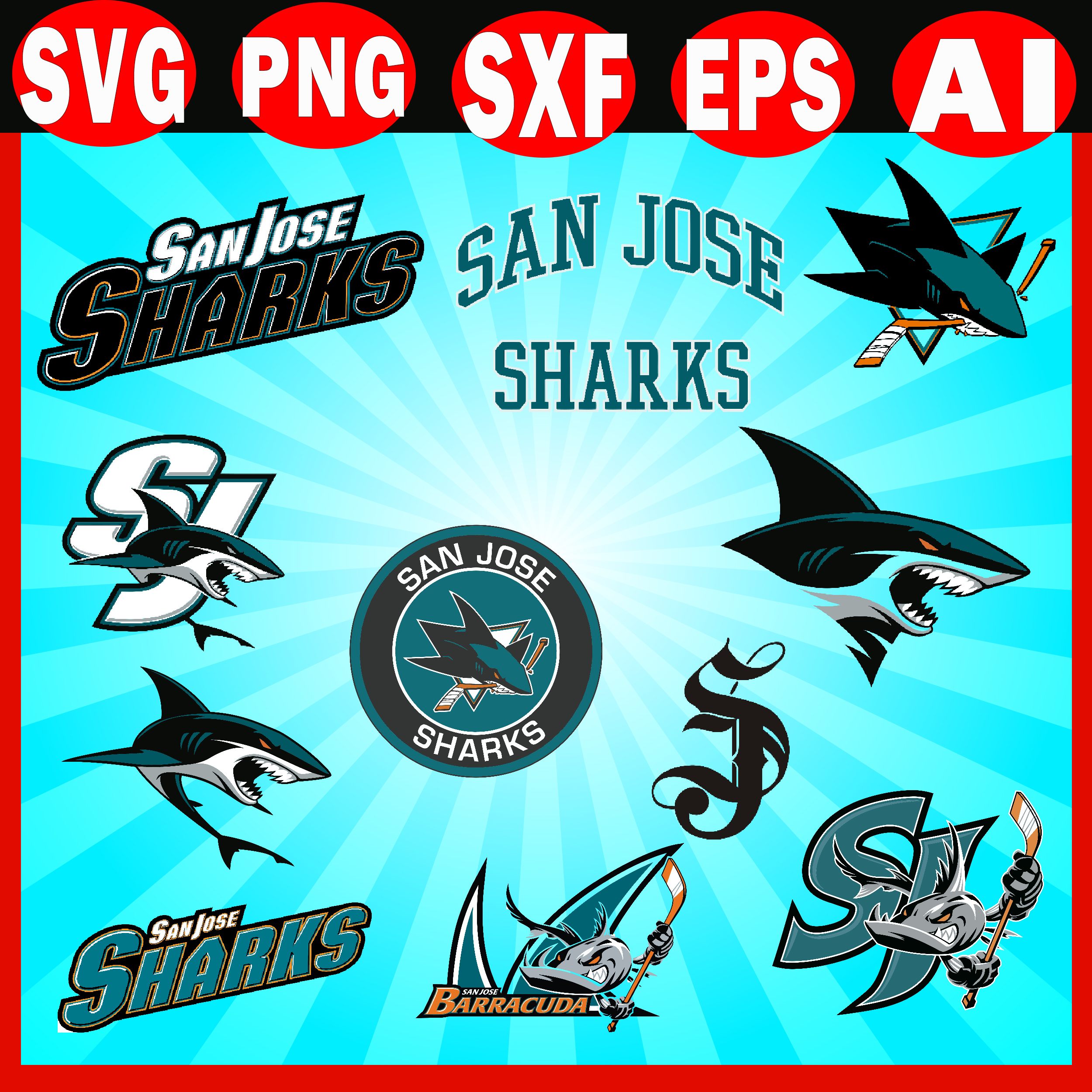 San Jose Sharks Vector Logo Bundle NHL Svg, Bundle Logo San Jose