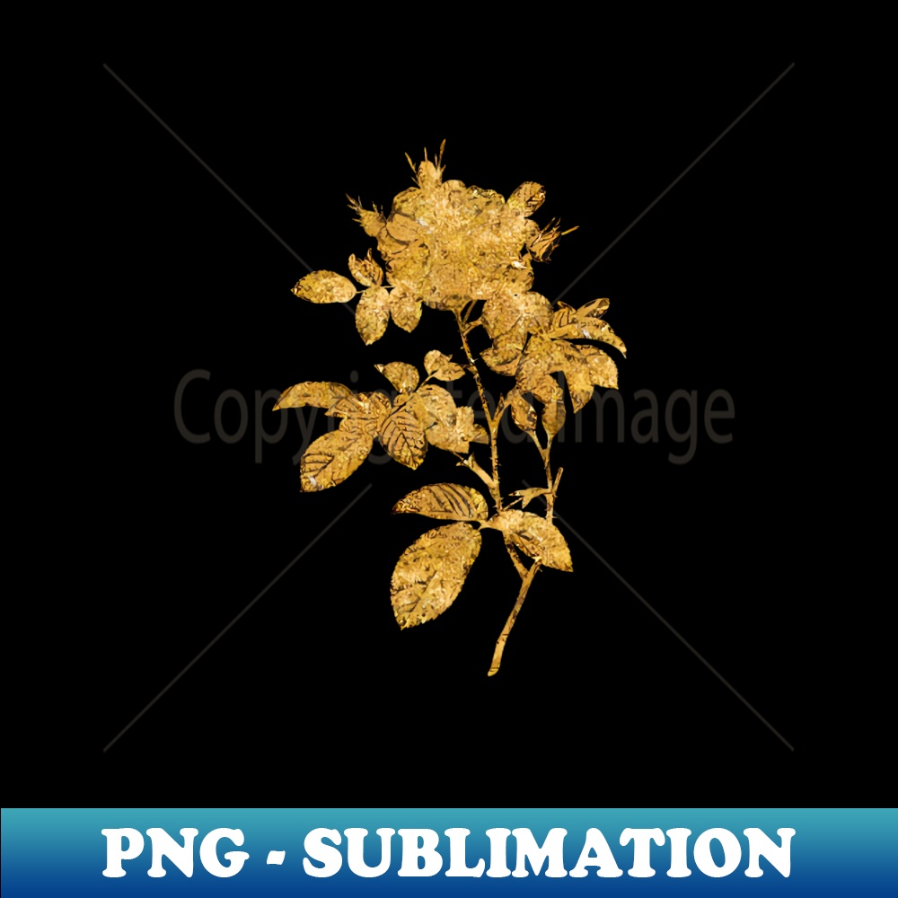 Vintage Gilded Blooming Red Portland Rose Botanical Gold Lea | Inspire ...