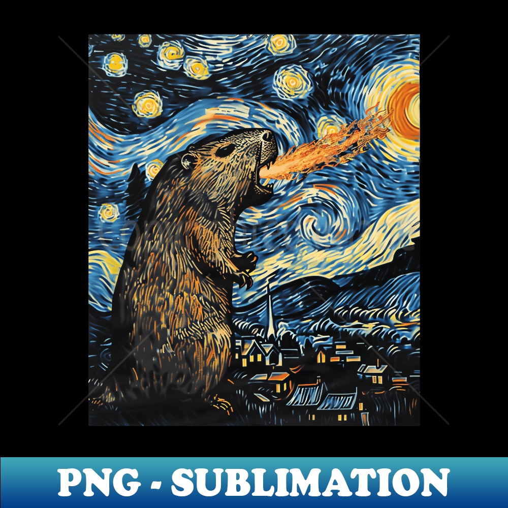 Vintage Capybara Monster Kaiju In Van Gogh Starry Night - Pr | Inspire ...