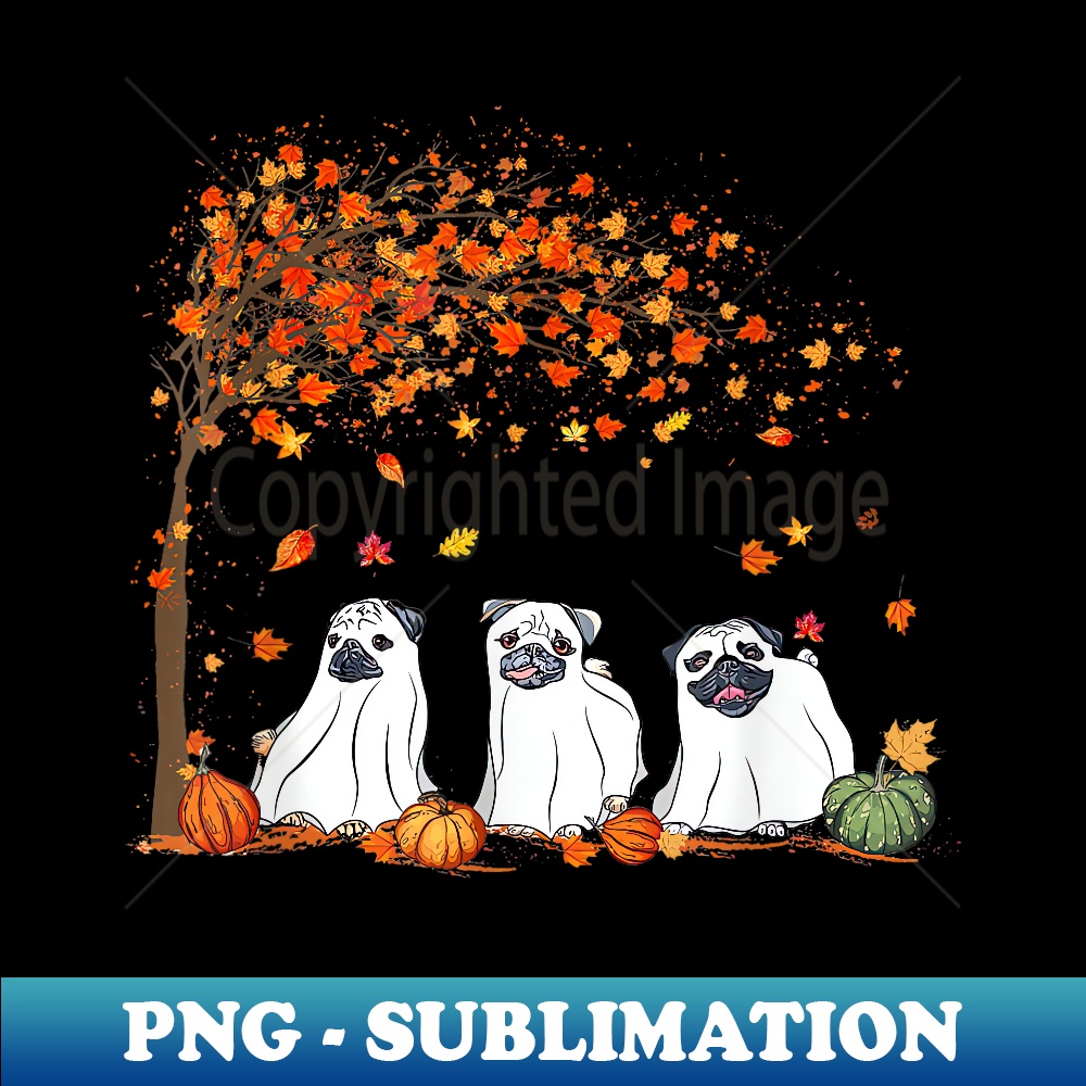 Pug Ghost Cute Under Fall Tree Halloween Autumn Dog Lovers - | Inspire ...