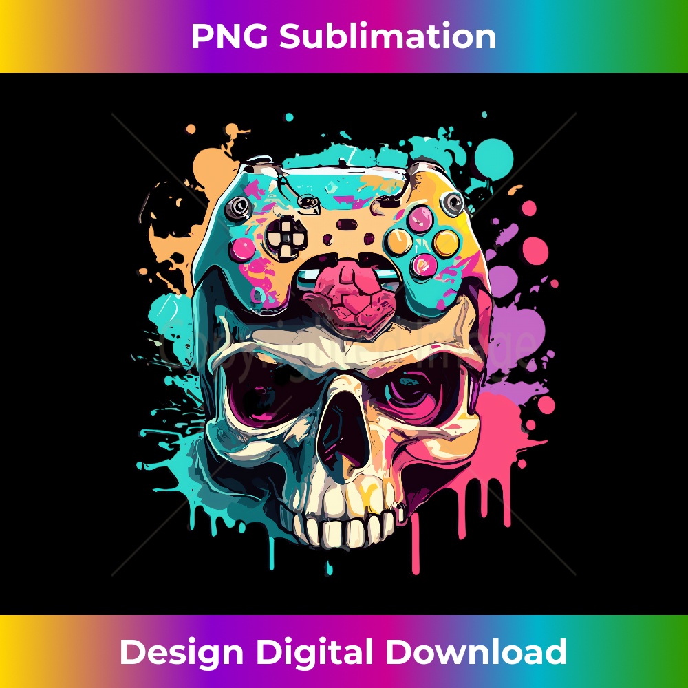 Gamer Skull Paint Splash Video Game Controller Teen Boy Long - Inspire ...