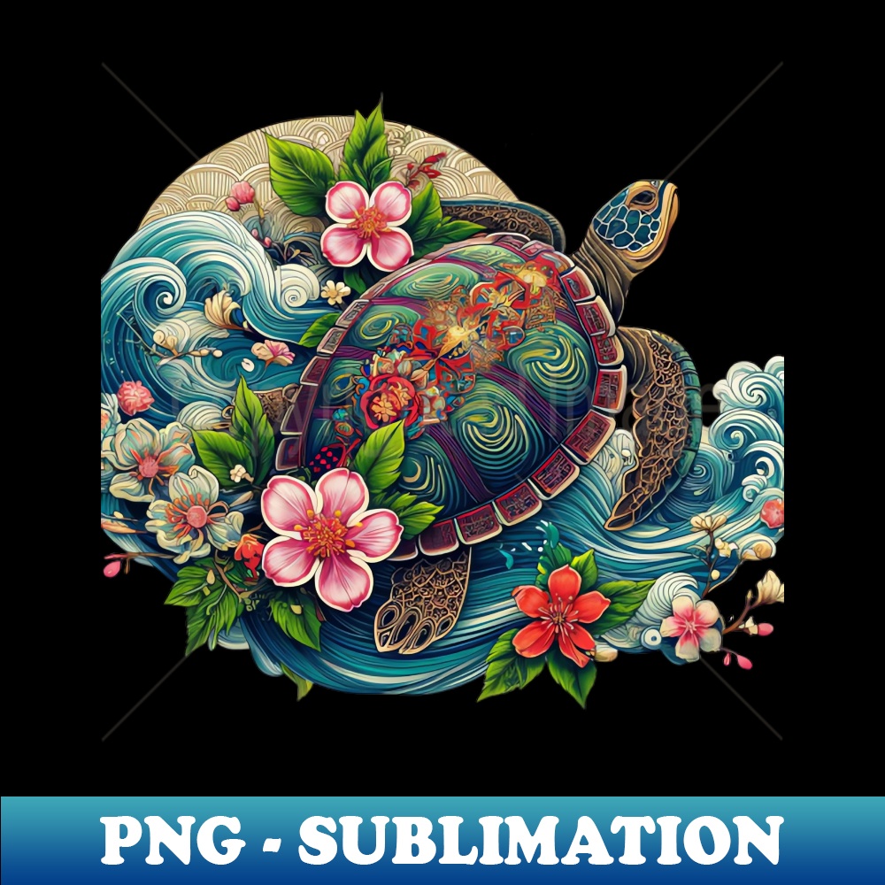 Flower Waves Floral Art Traditional Japanese Turtle - Exclus | Inspire ...