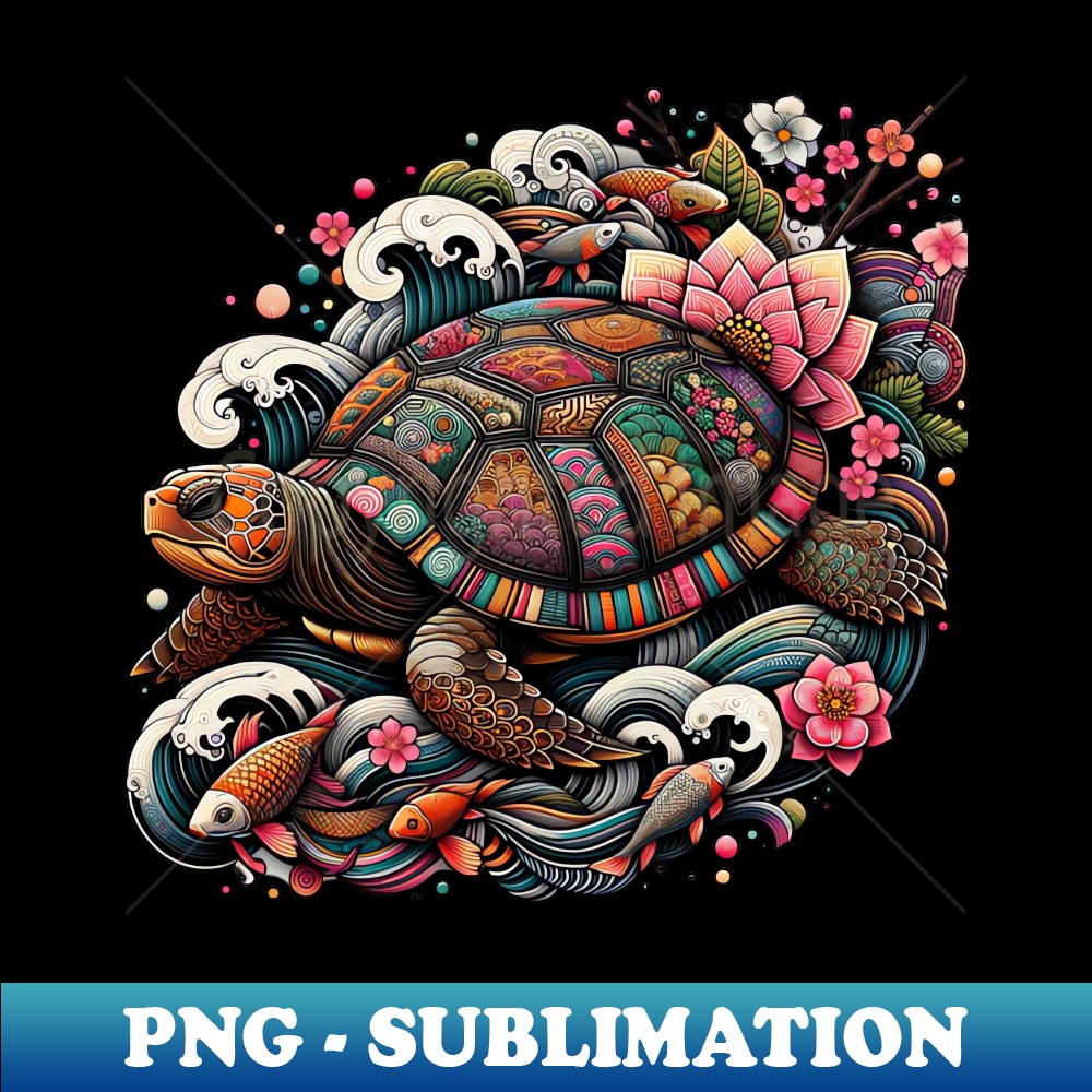 Flower Waves Floral Art Traditional Japanese Turtle - Trendy | Inspire ...