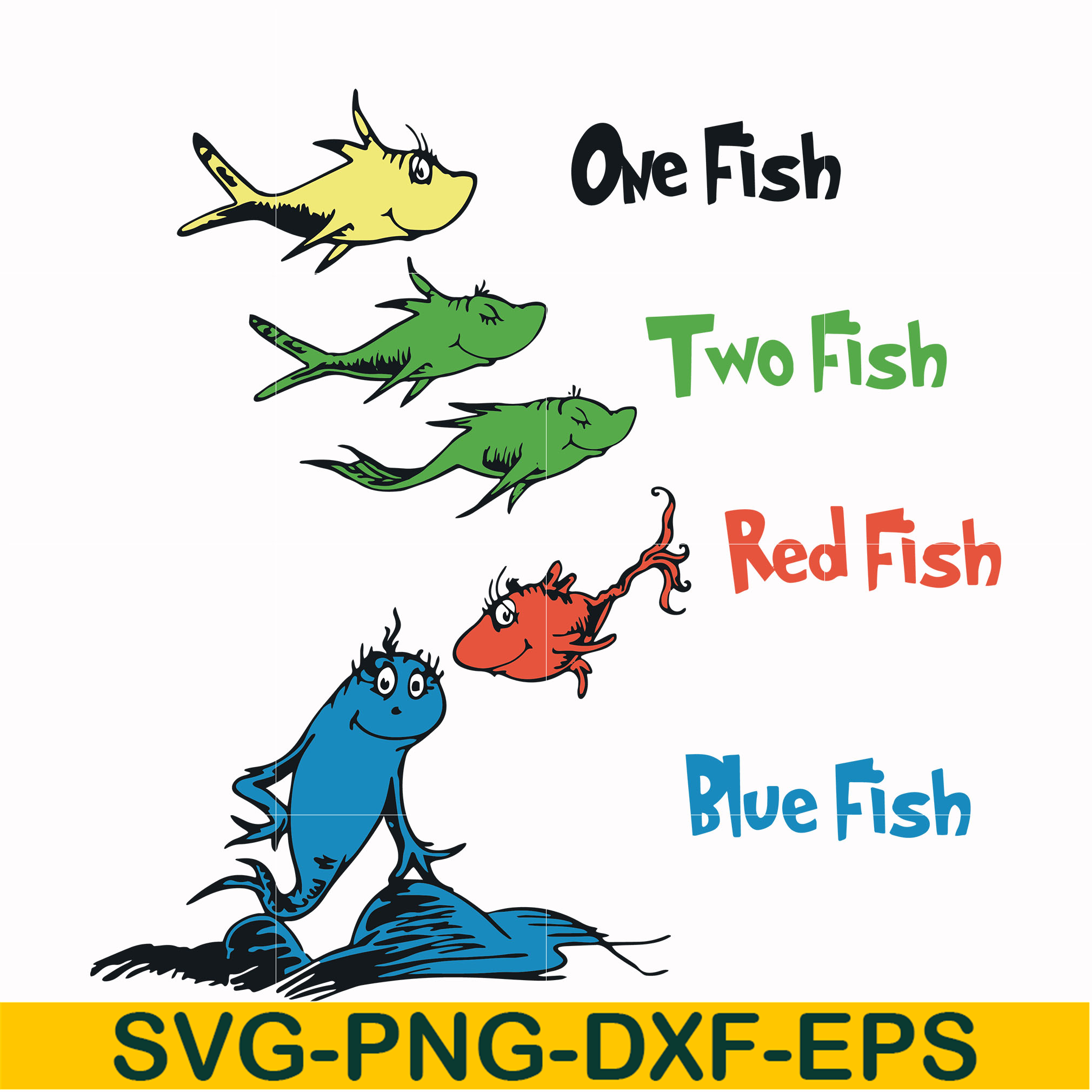 One fish two fish red fish blue fish svg, png, dxf, eps file - Inspire ...