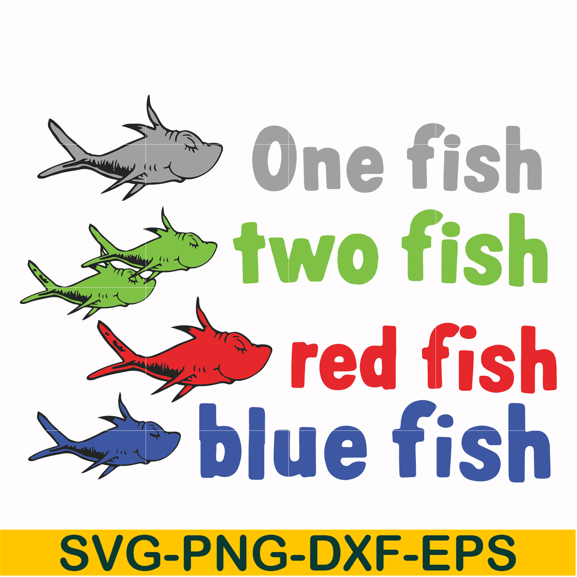 One fish two fish red fish blue fish svg, png, dxf, eps file - Inspire ...