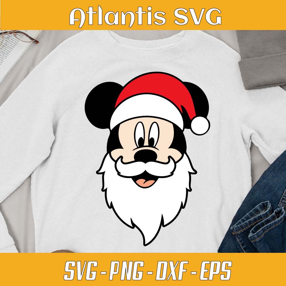 Mickey Santa Head Funny SVG DXF, Santa Mickey with Hat Red S | Inspire ...