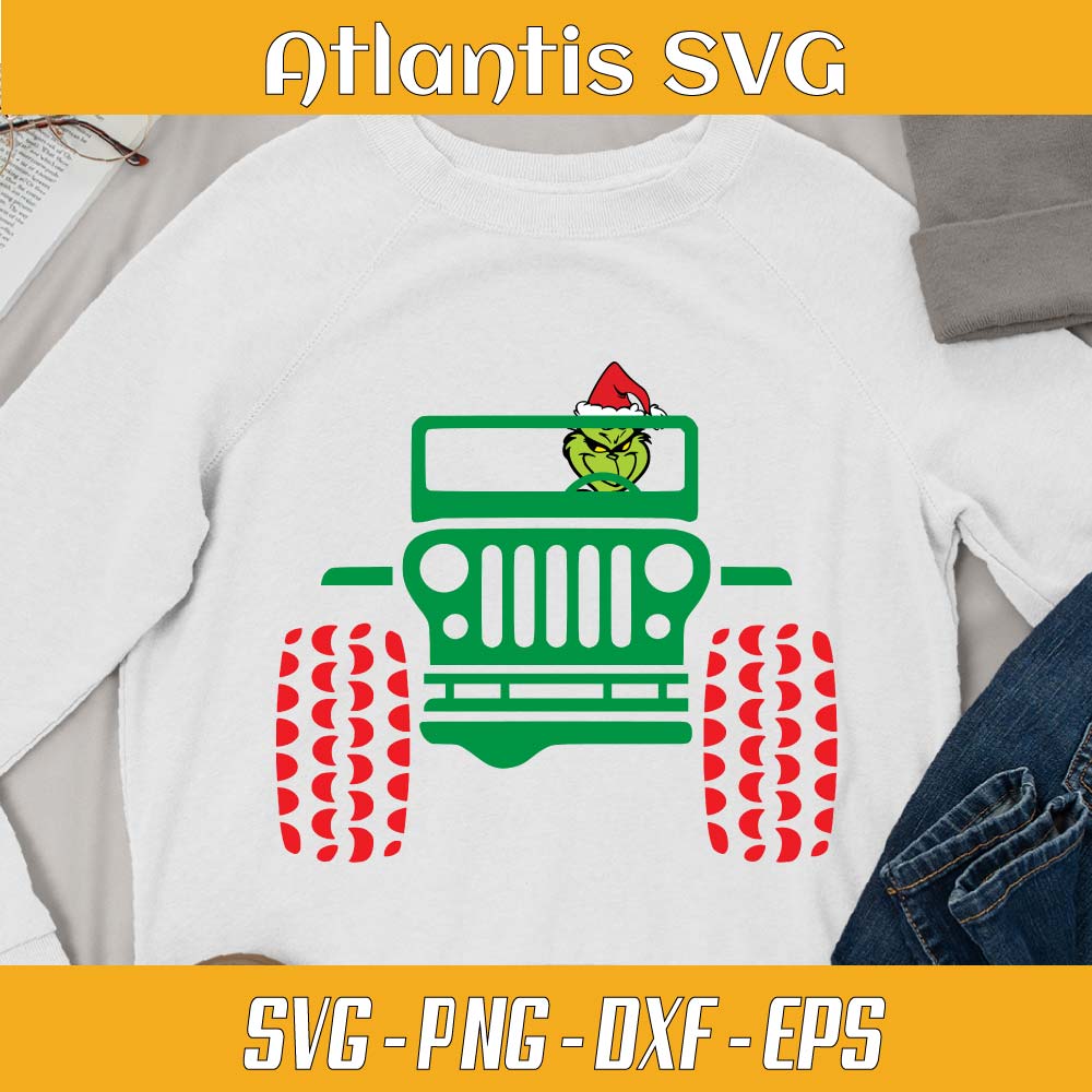 Grinch Santa Green Truck SVG DXF, Funny Grinch Jeep Car SVG | Inspire ...