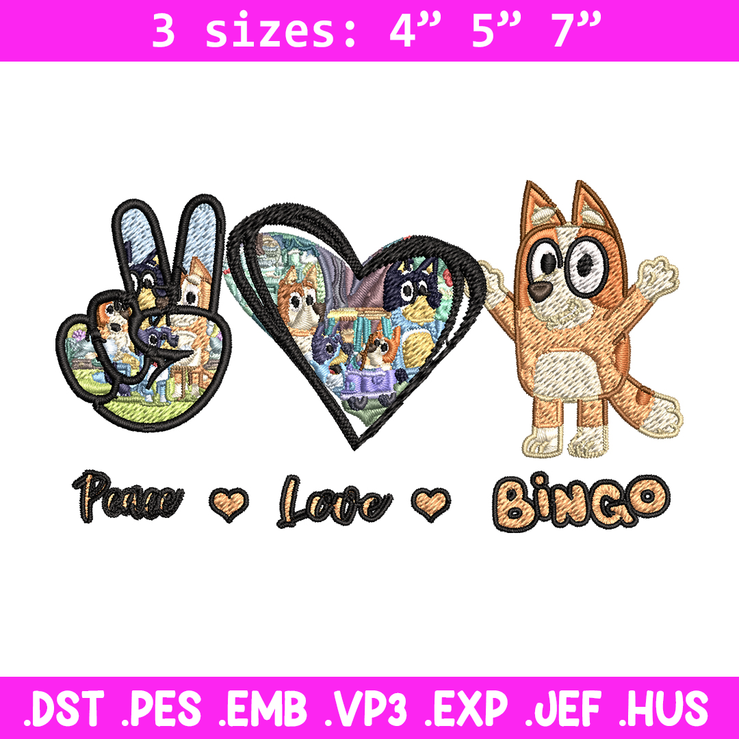 Bluey Peace Love bandit Embroidery design, Bluey cartoon Emb | Inspire ...