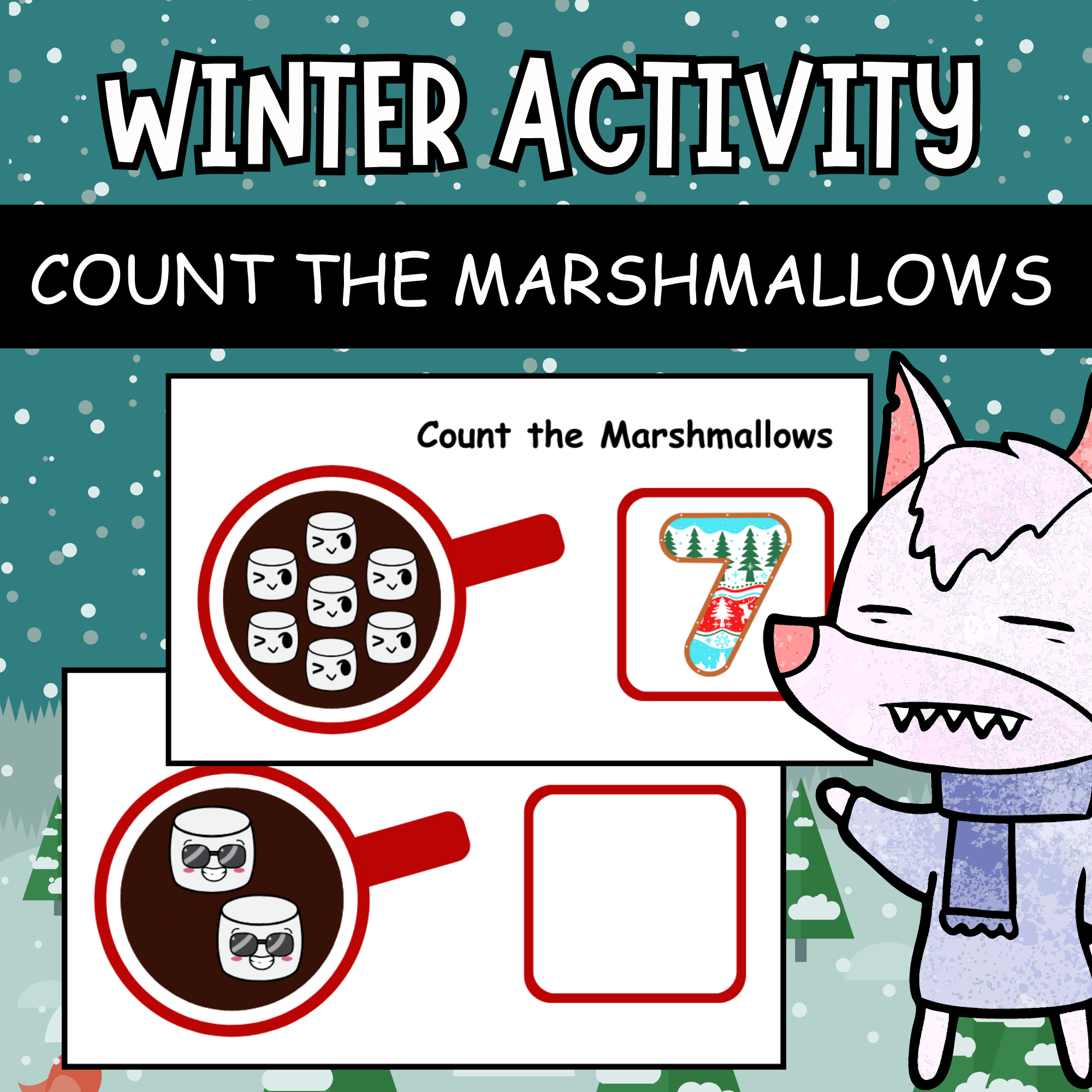 Count the Marshmallows, Winter Preschool Printable, Math mat | Inspire ...