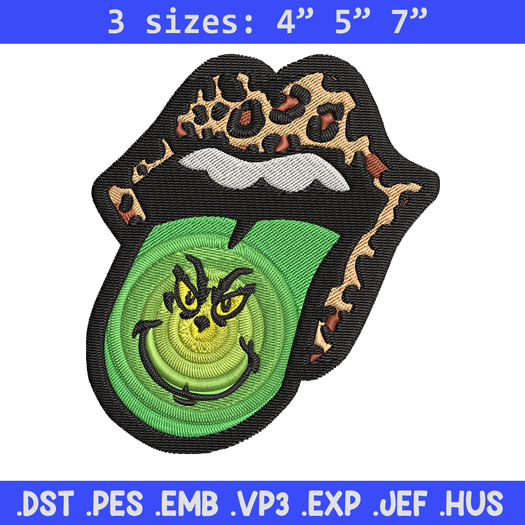 Leopard Lips Grinch Tongue Embroidery design, Grinch Embroid - Inspire ...