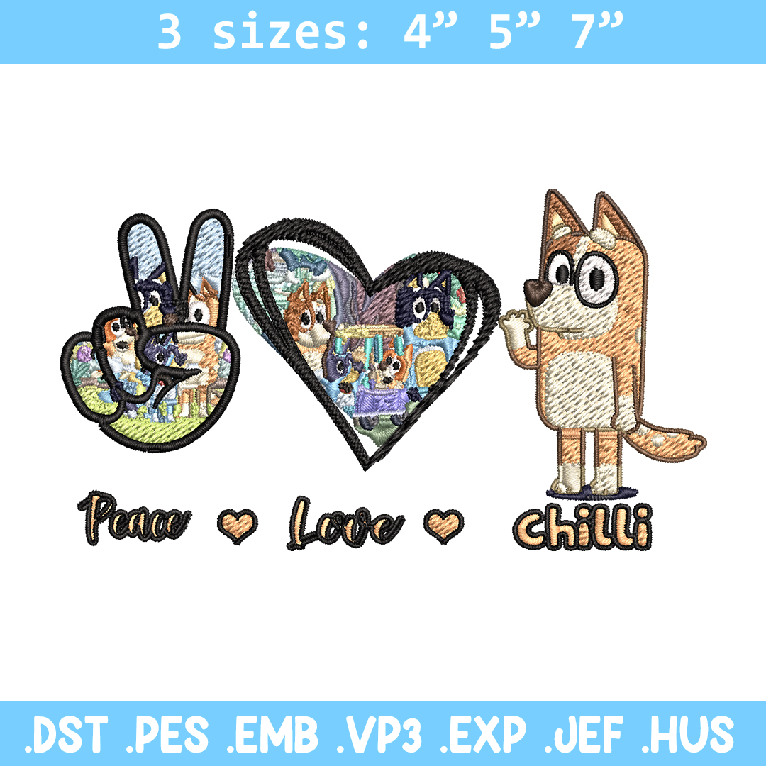 Bluey Peace Love bandit Embroidery design, Bluey cartoon Emb | Inspire ...