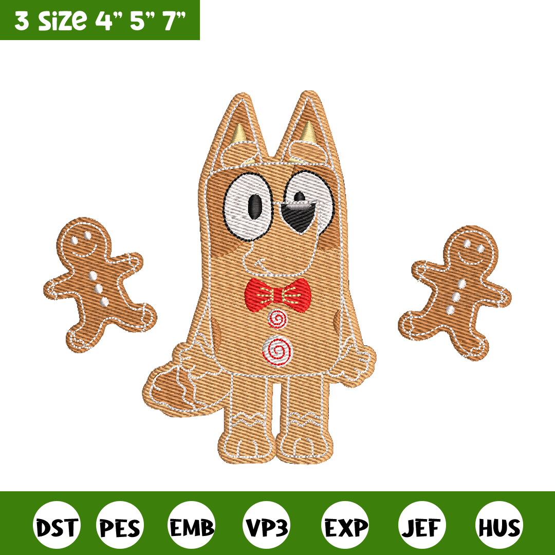 Gingerbread Bluey embroidery design, Bluey embroidery, Chris | Inspire ...