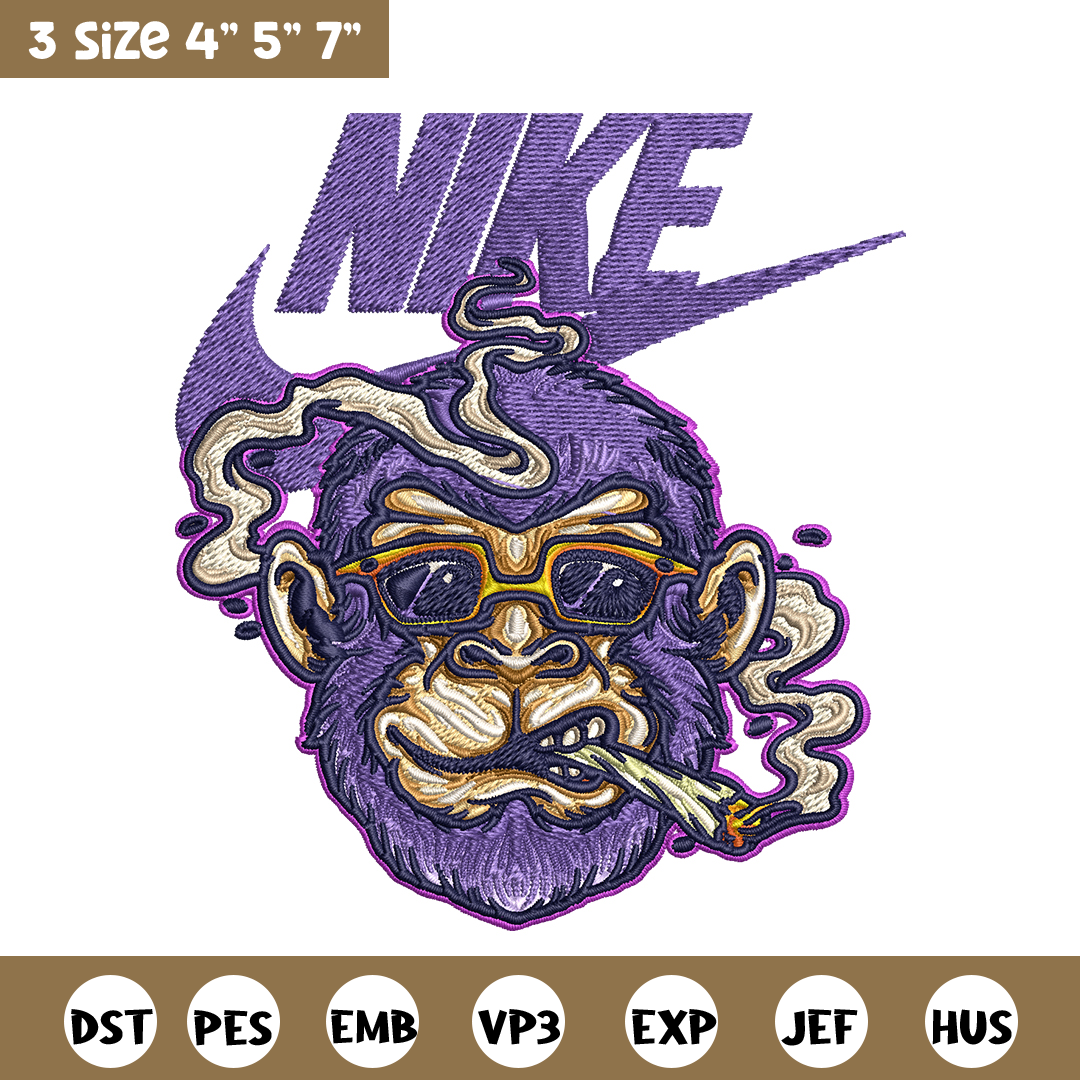 Monkey head smoking Nike Embroidery design, Monkey Embroider | Inspire ...
