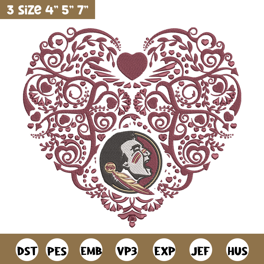 Florida State heart embroidery design, Sport embroidery, log | Inspire ...