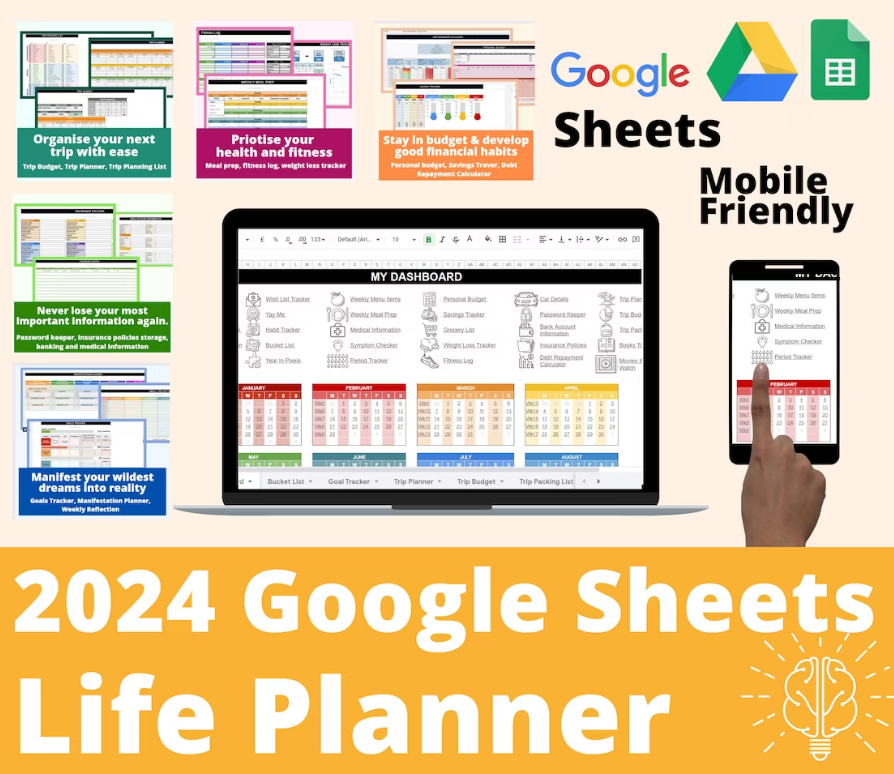 2024 Google Sheets Digital Life Planner Spreadsheet, adhd di | Inspire ...