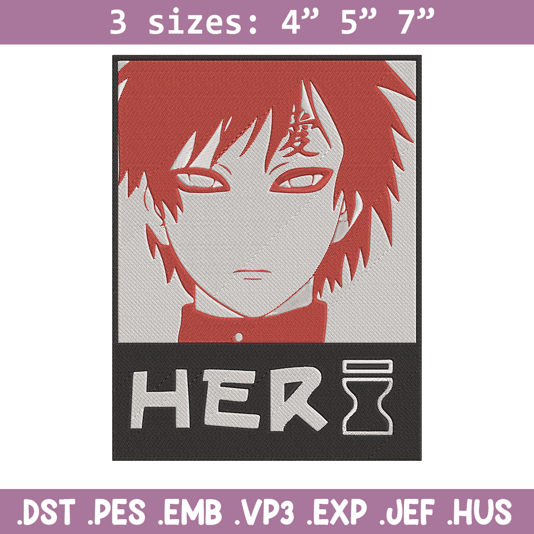 Gaara poster Embroidery Design, Naruto Embroidery, Embroider - Inspire ...