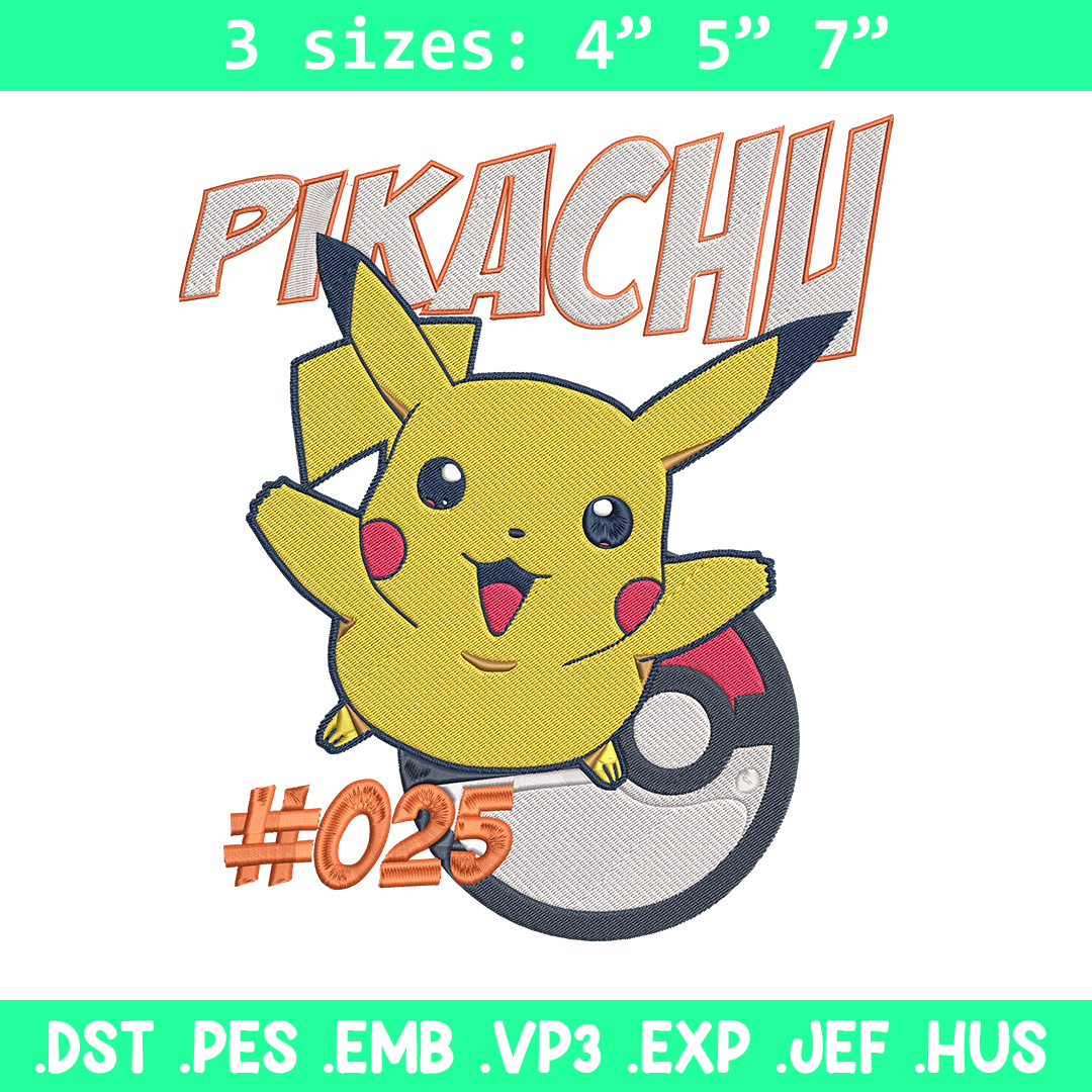 Pikachu cute Embroidery Design, Pokemon Embroidery, Embroide | Inspire ...
