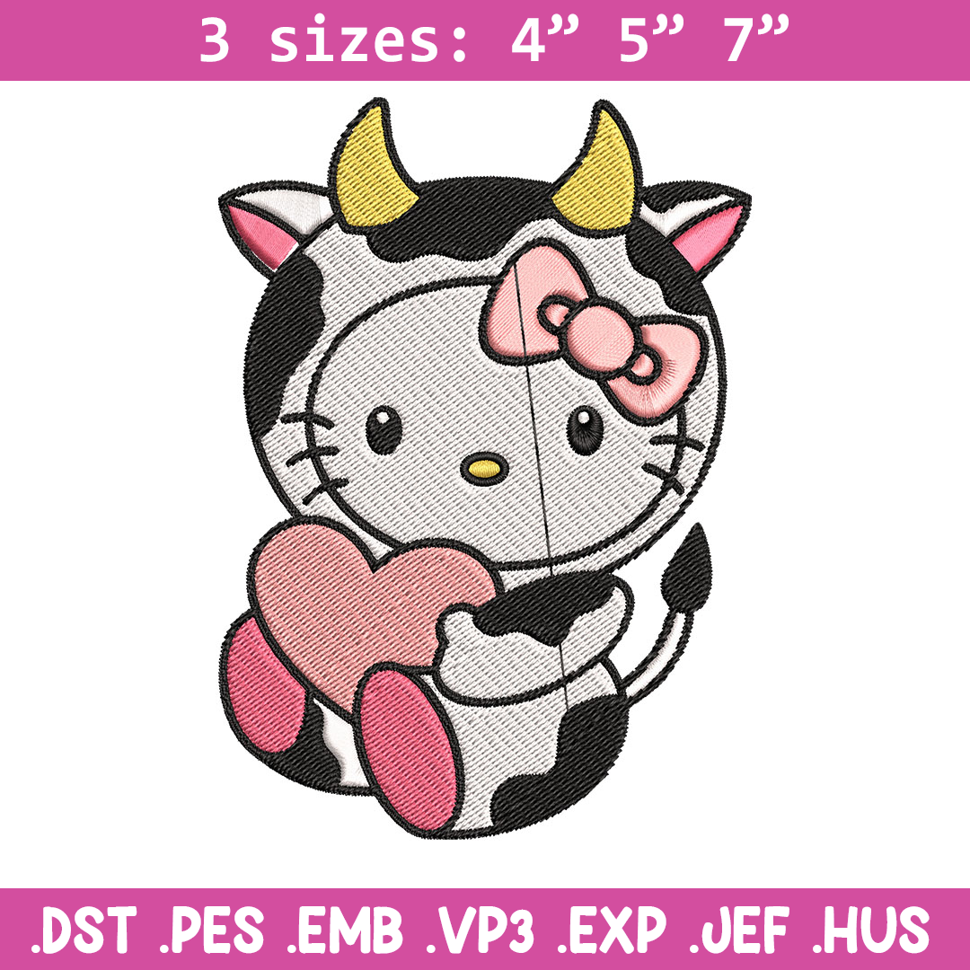 Cow Hello Kitty With Heart Embroidery Design, Hello Kitty Em | Inspire ...