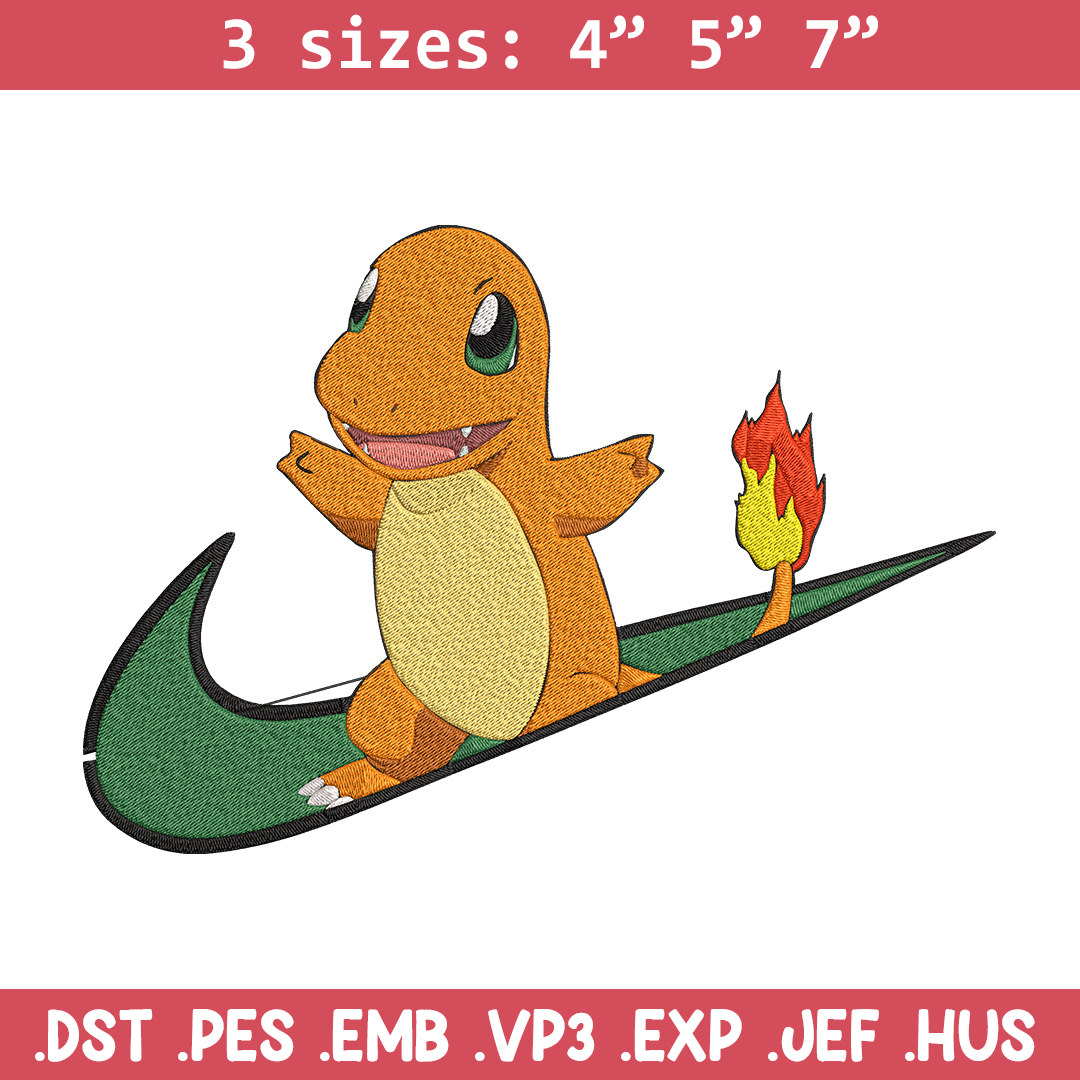 Charmander nike Embroidery Design, Pokemon Embroidery, Embro | Inspire ...