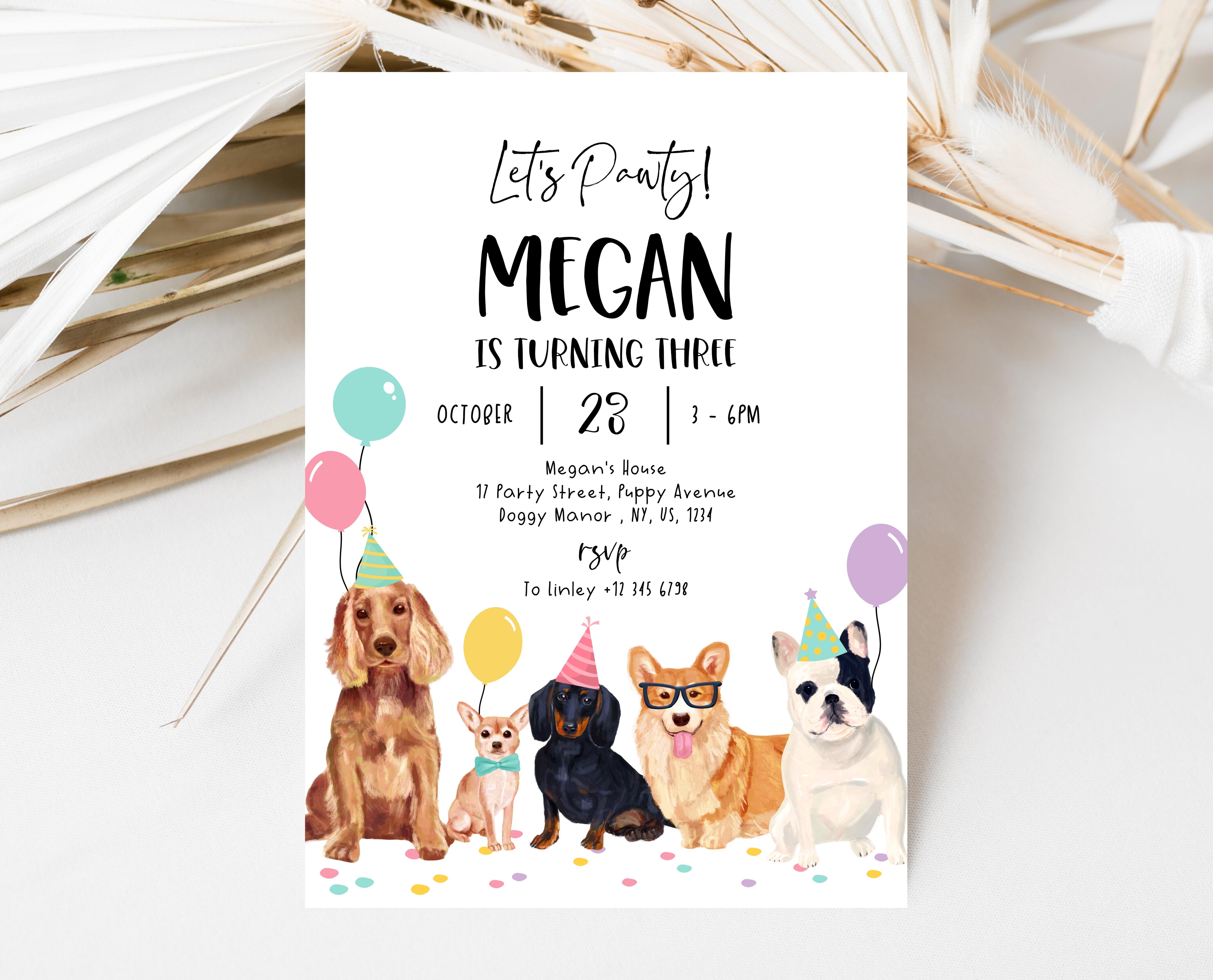 Editable Dog Birthday Party Invitation, Puppy Birthday Invit | Inspire ...