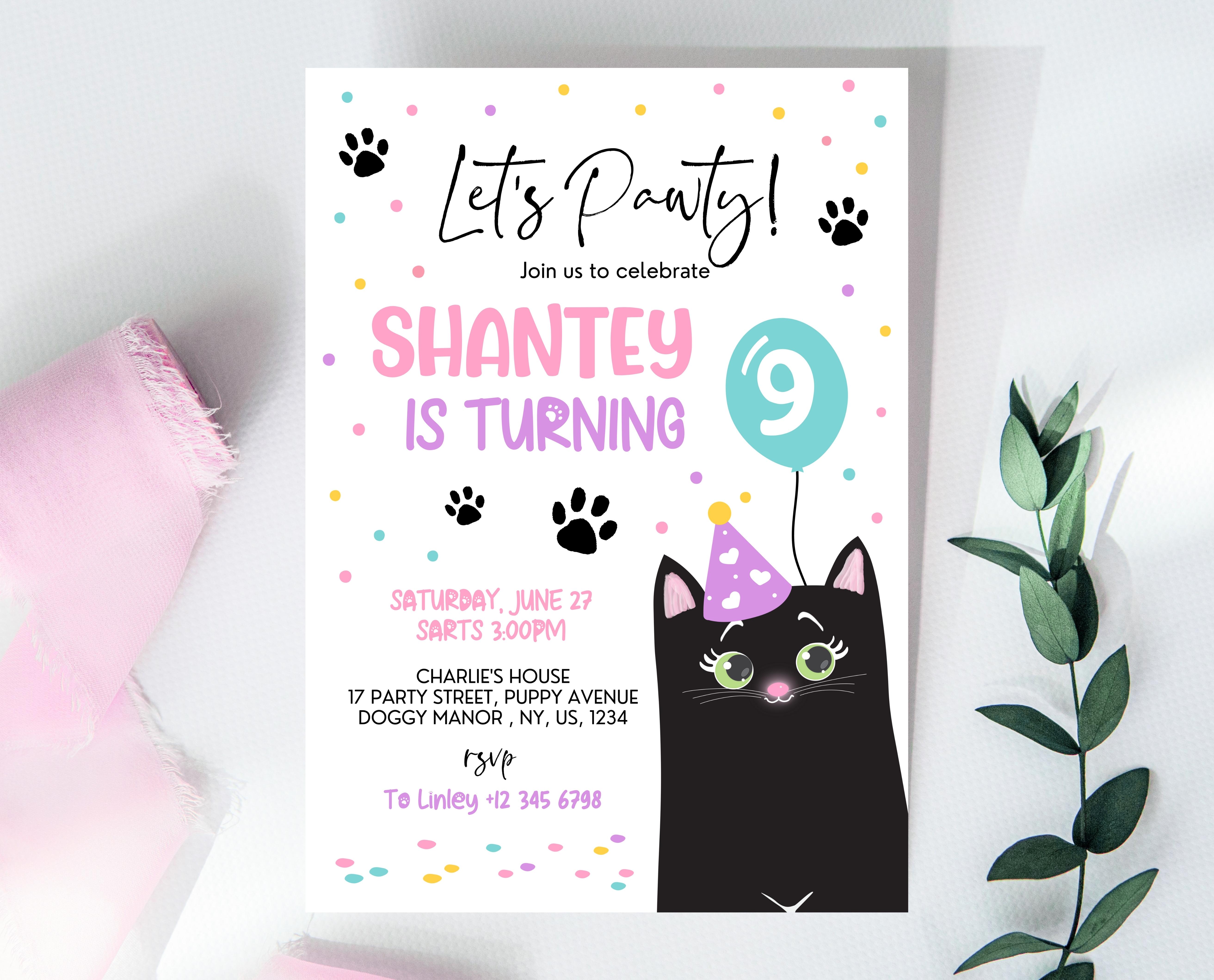 Editable Cat Birthday Invitation, Cat Birthday Invite, Kitte | Inspire ...