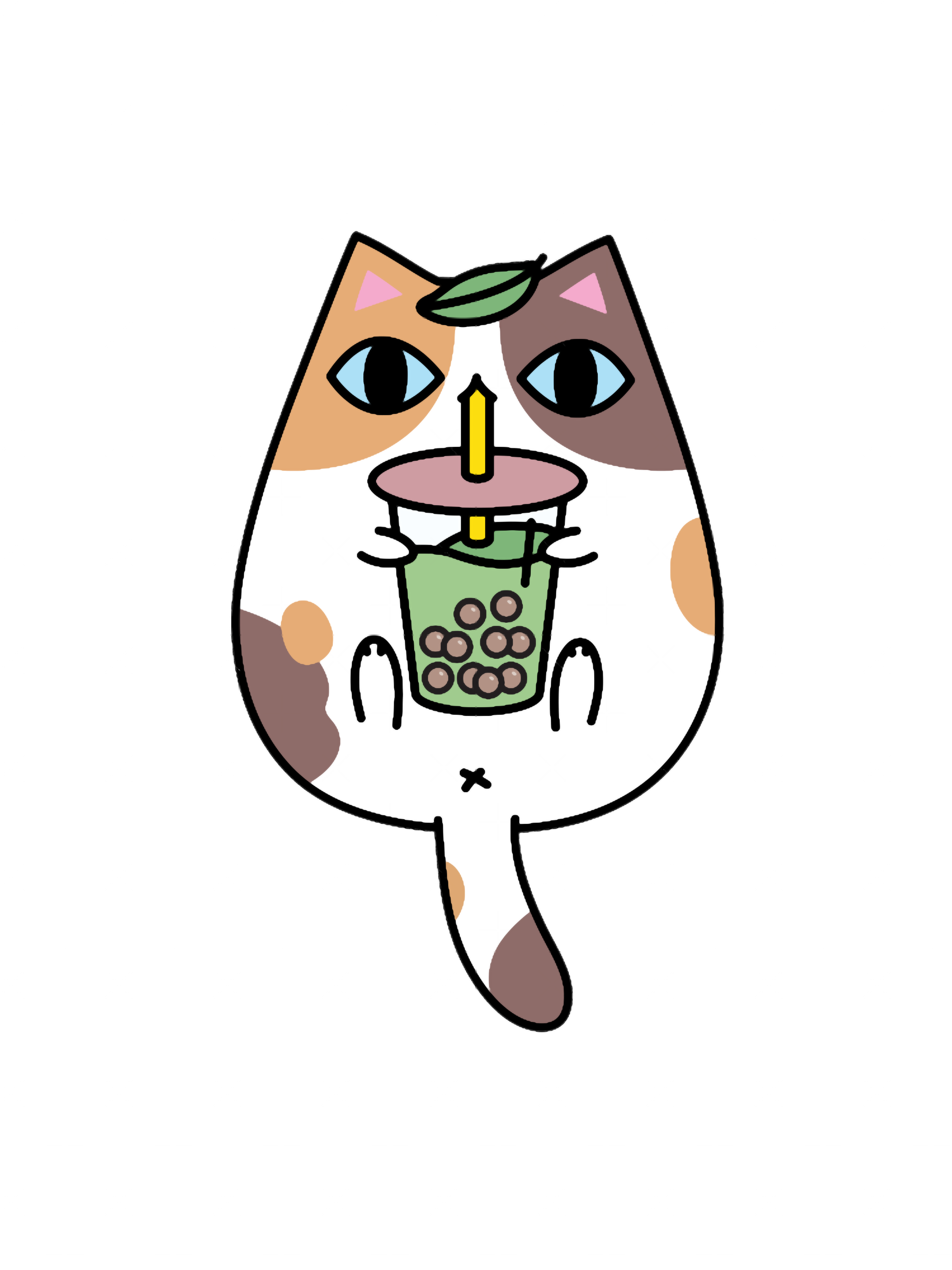 Calico Cat with Boba Tea | Inspire Uplift