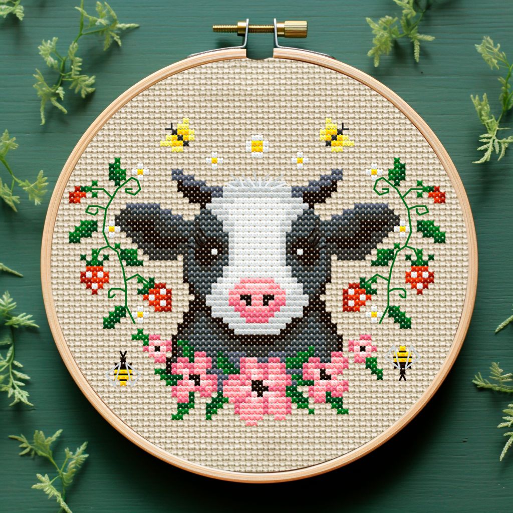 Strawberry Cow Cross Stitch Pattern - Cottagecore Farmhouse | Inspire ...