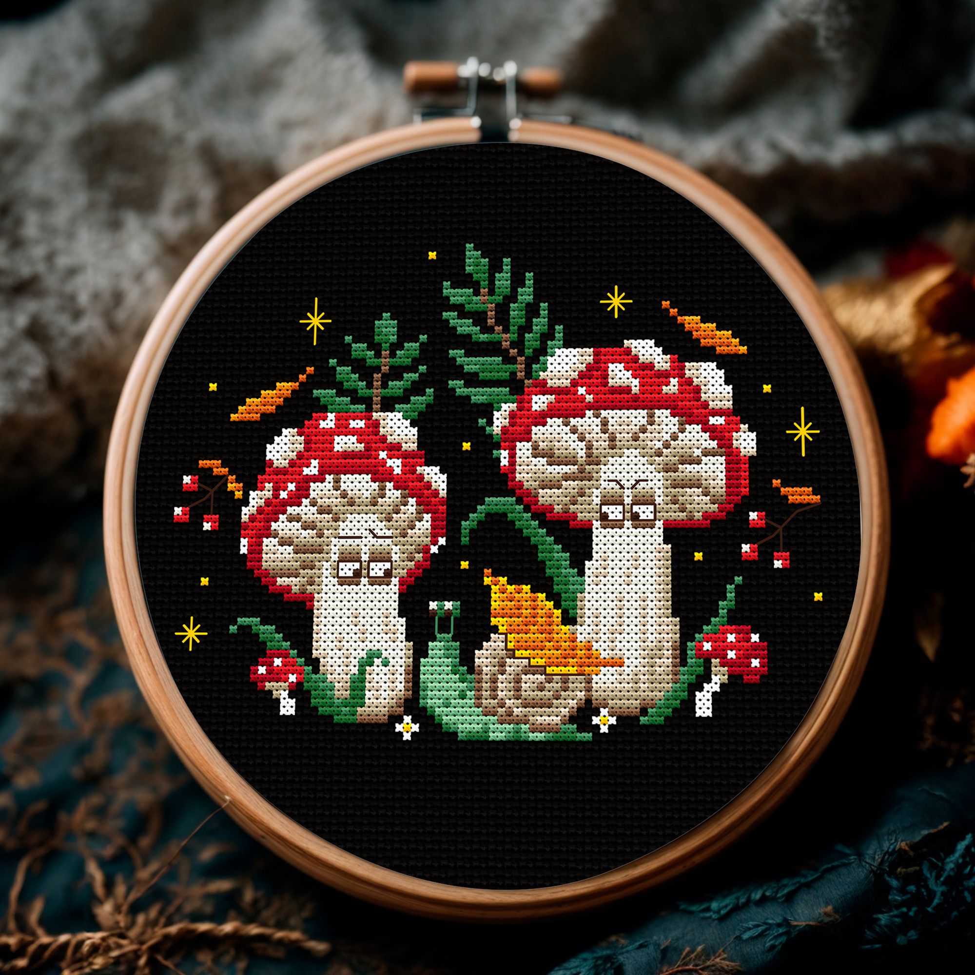 Grumpy Mushroom Cross Stitch Pattern - Whimsical Forestcore | Inspire ...