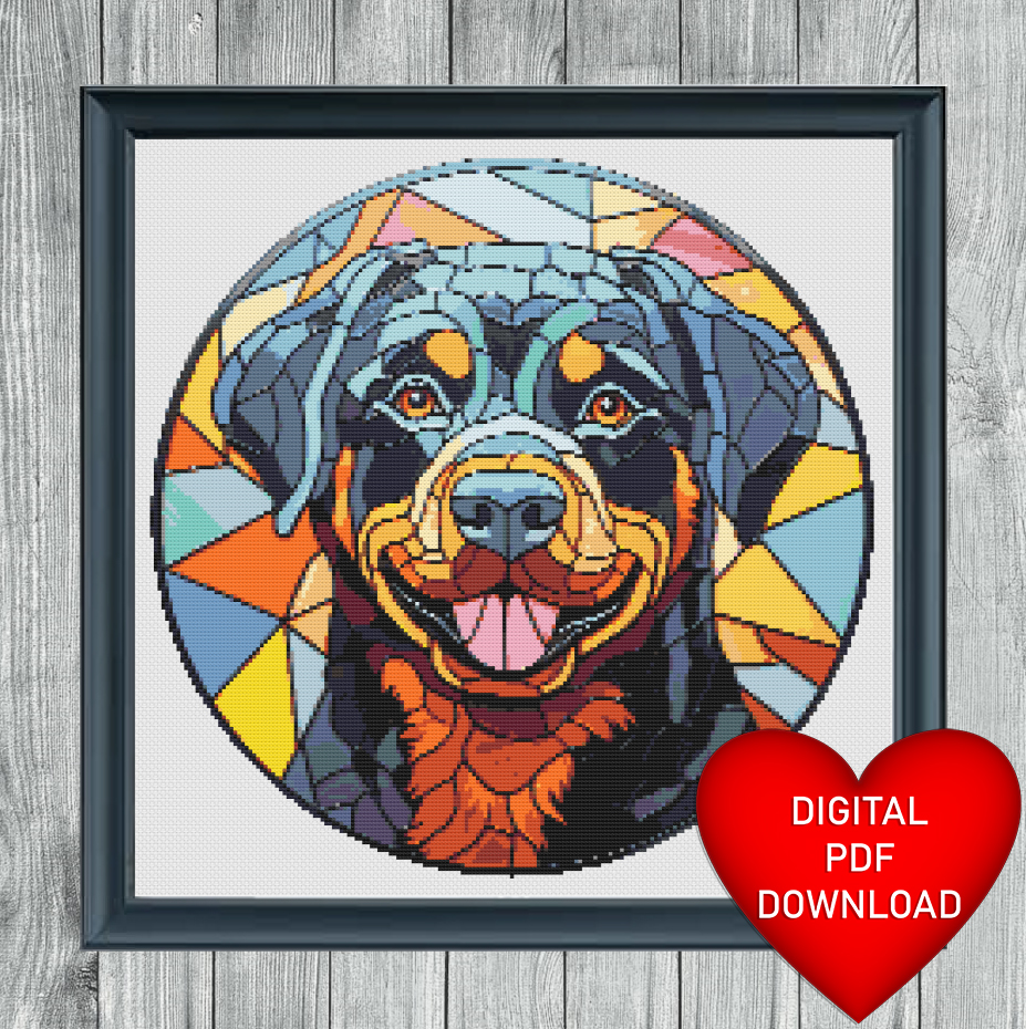 Cross Stitch Pattern, Stained Glass Style Rottweiler, Instan | Inspire ...