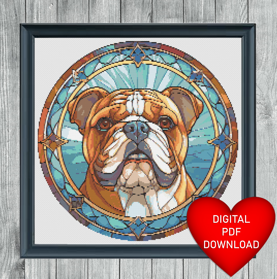 Cross Stitch Pattern, Stained Glass Style Bulldog, Instant P | Inspire ...