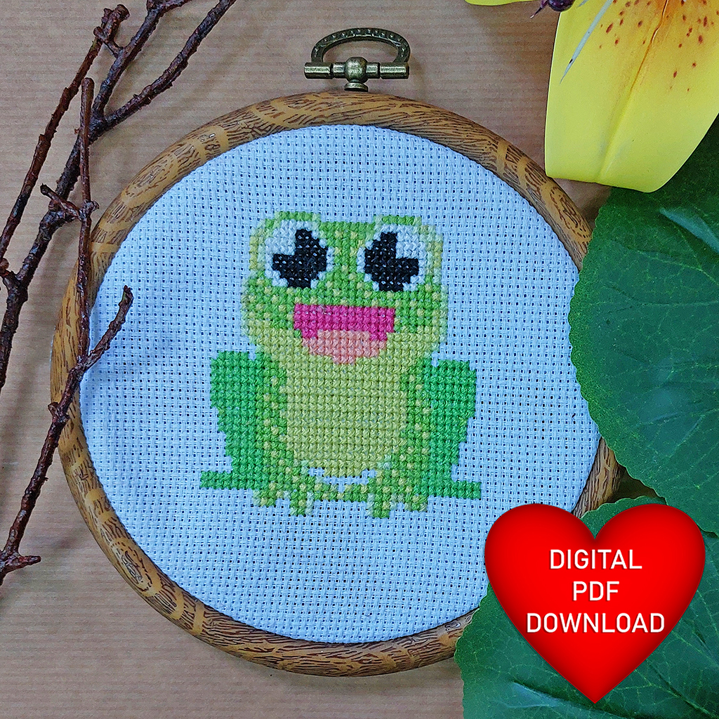 Green Sitting Frog Cross Stitch Pattern, Instant PDF Downloa | Inspire ...