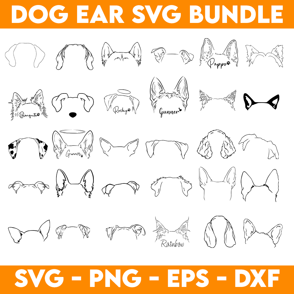 Dog Breed Ears SVG Hand Drawn Dog ears outline bundle Svg Cl - Inspire ...
